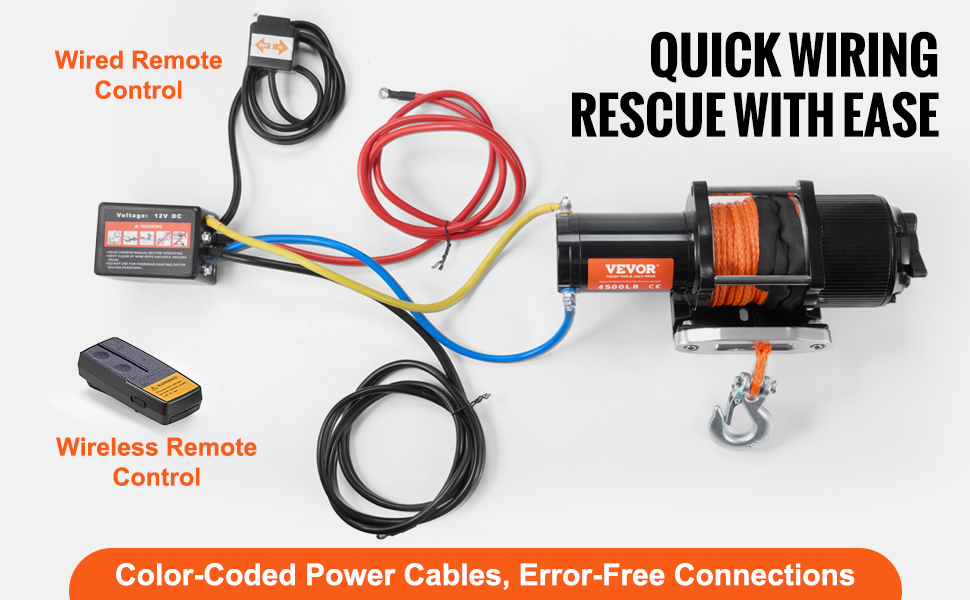 VEVOR Electric Winch ATV UTV 4500 lb Synthetic Rope Waterproof Remote ...