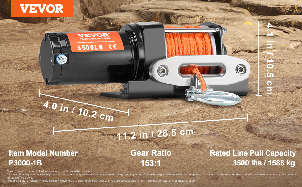VEVOR Electric Winch ATV UTV 3500 lb Synthetic Rope Waterproof Wired ...