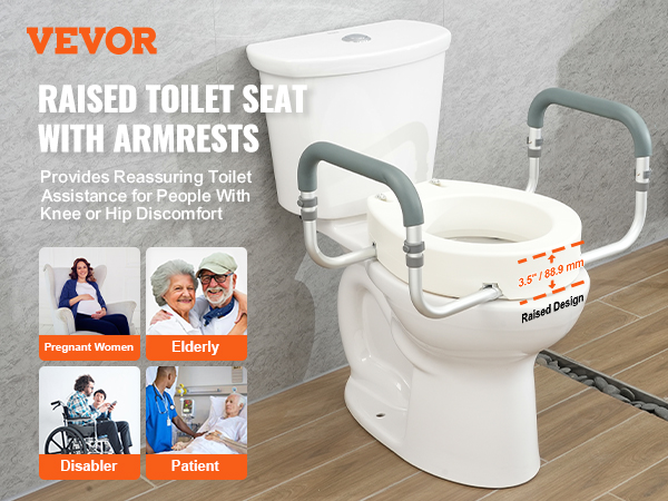 VEVOR Raised Toilet Seat, 3.5" Height Raised, 300 lbs Weight Capacity ...