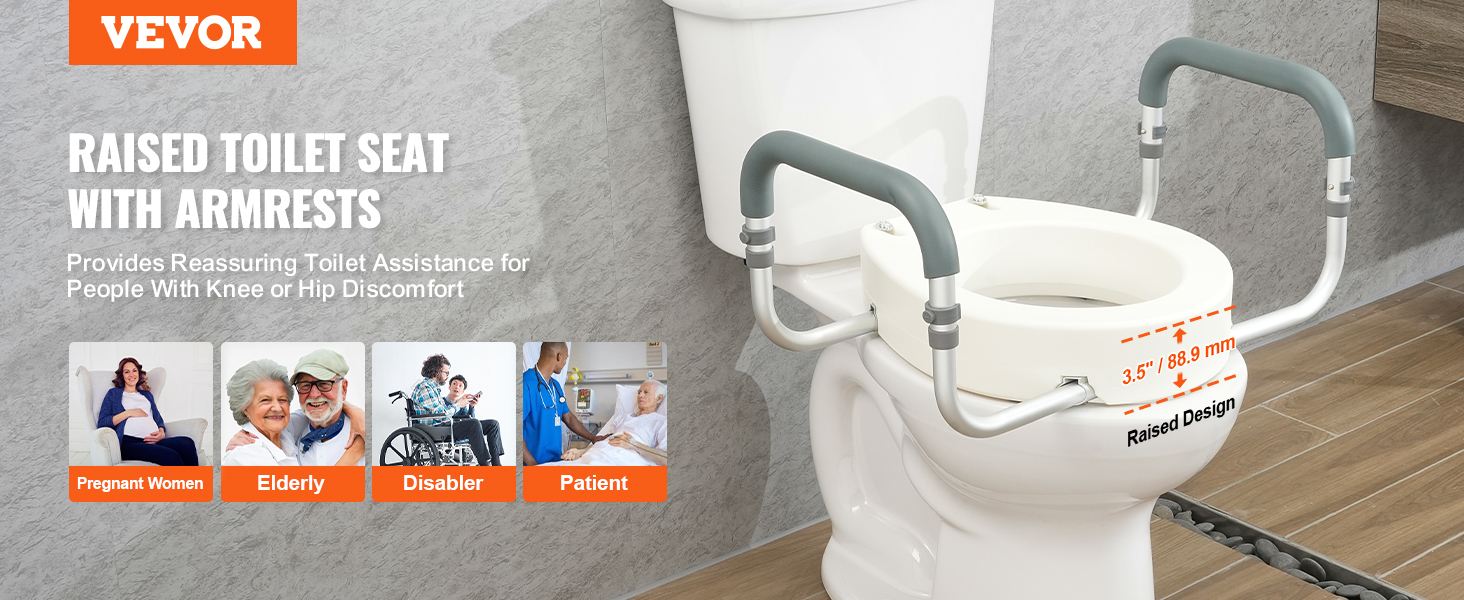 VEVOR Raised Toilet Seat, 3.5" Height Raised, 300 lbs Weight Capacity ...
