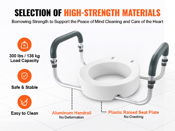 VEVOR Raised Toilet Seat, 3.5" Height Raised, 300 lbs Weight Capacity ...