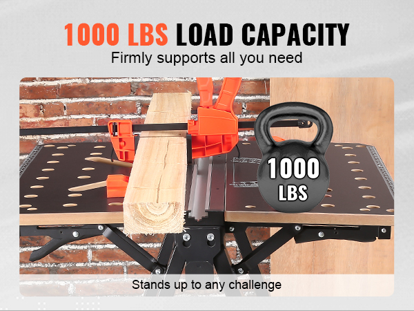 VEVOR Folding Work Table, 2-in-1 as Sawhorse & Workbench, 1000 lbs ...