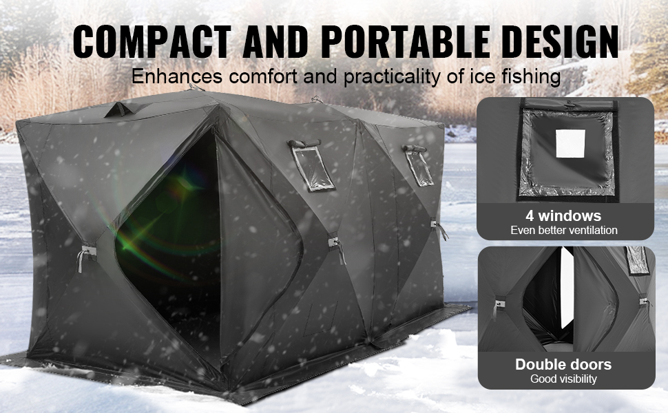 VEVOR 6-8 Person Ourdoor Portable Ice Shelter Pop-Up Ice Fishing Shanty ...