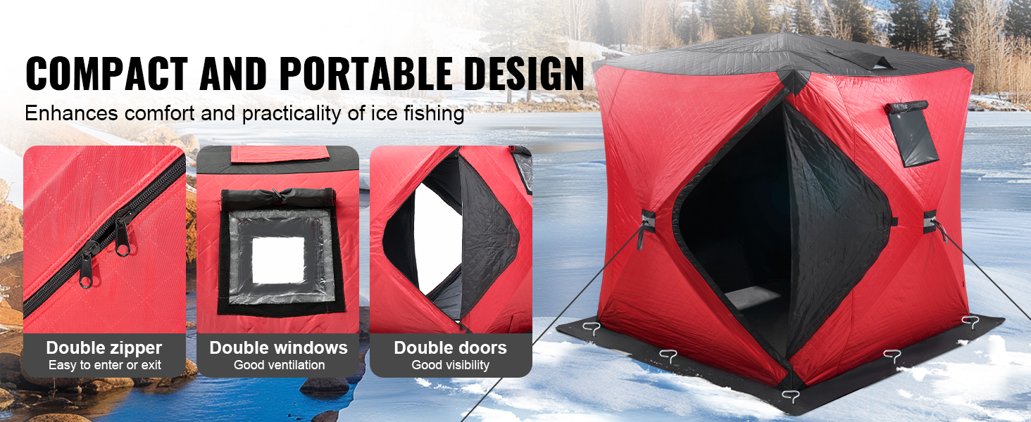 VEVOR 3-4 Person Ourdoor Portable Ice Shelter Pop-Up Ice Fishing Shanty ...