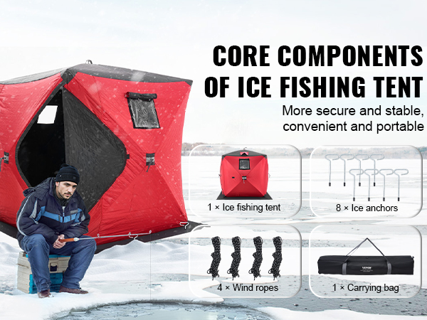 VEVOR 3-4 Person Ourdoor Portable Ice Shelter Pop-Up Ice Fishing Shanty ...