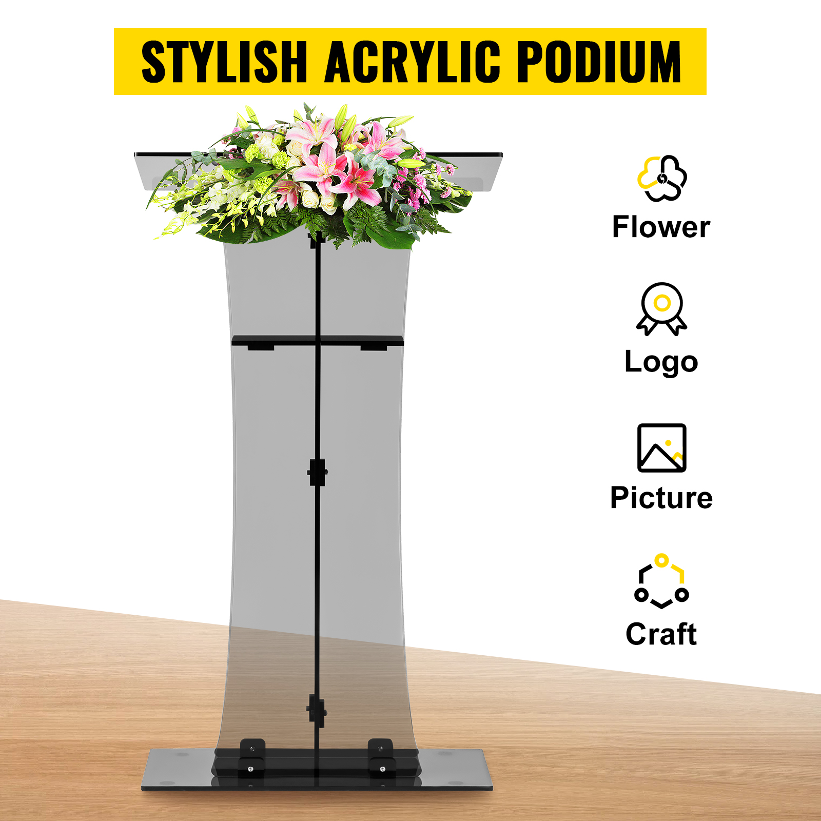 VEVOR Acrylic Pulpit, 47" Tall, Clear Podium Stand w/ Wide Reading ...