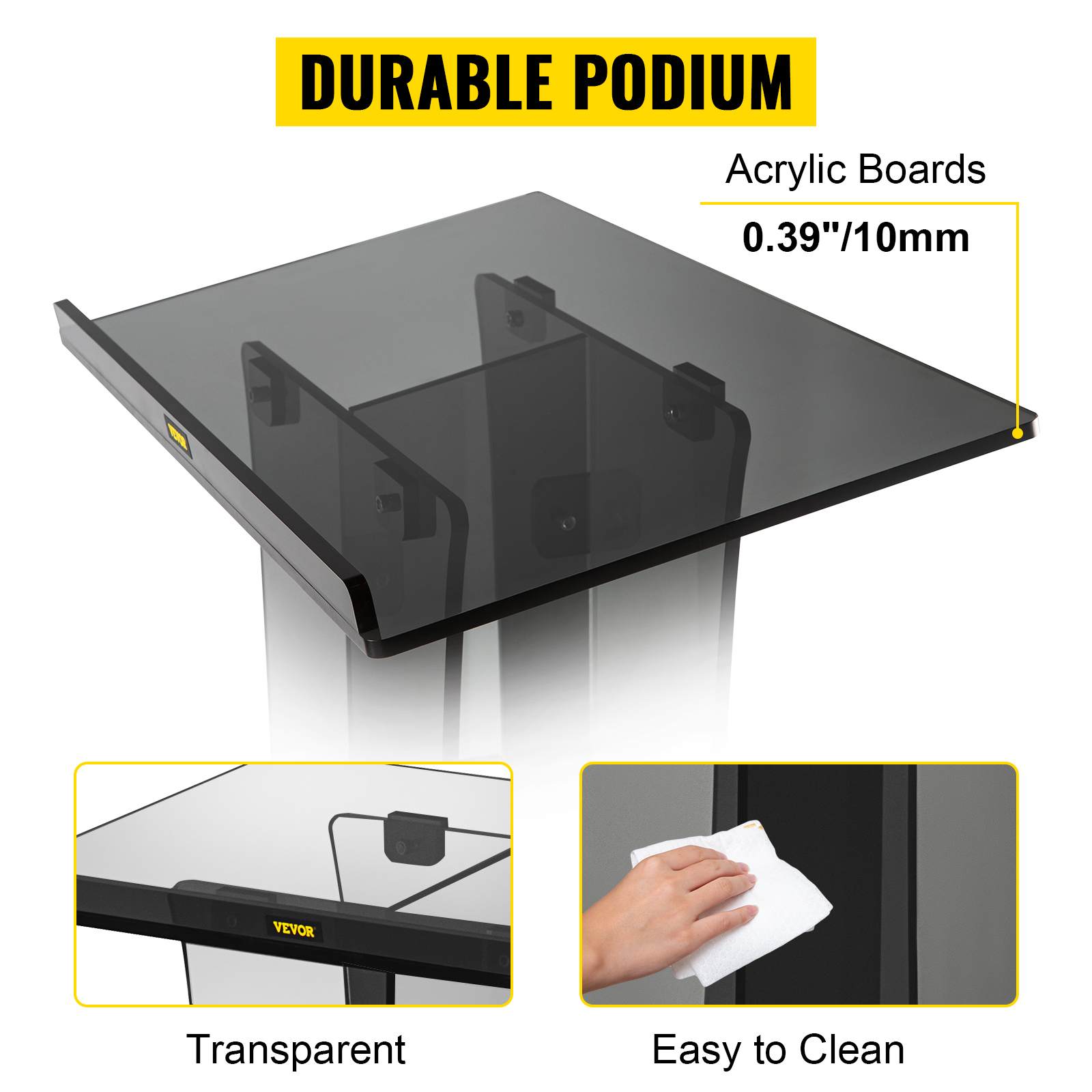 VEVOR Acrylic Pulpit, 47" Tall, Clear Podium Stand w/ Wide Reading ...