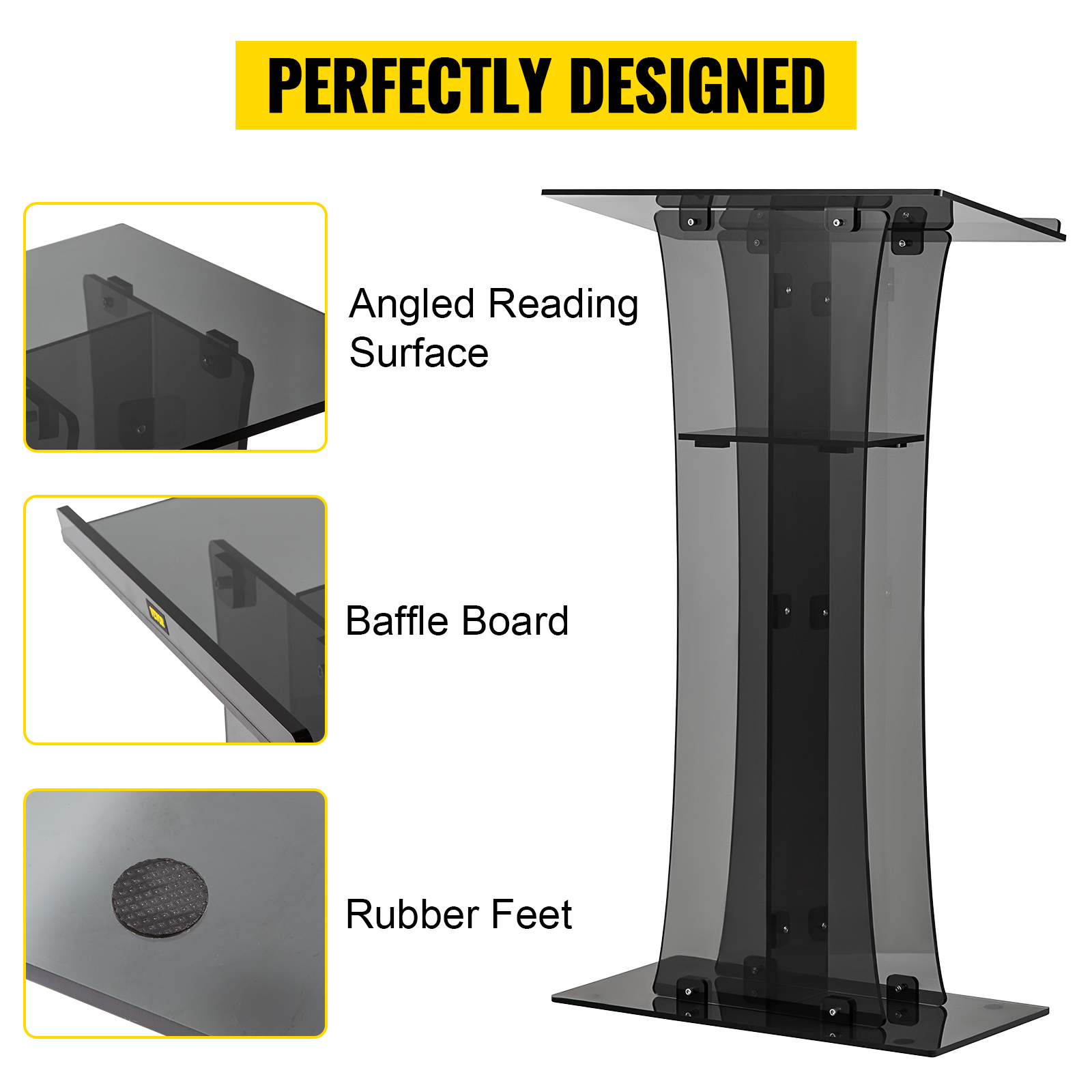 VEVOR Acrylic Pulpit, 47" Tall, Clear Podium Stand w/ Wide Reading ...