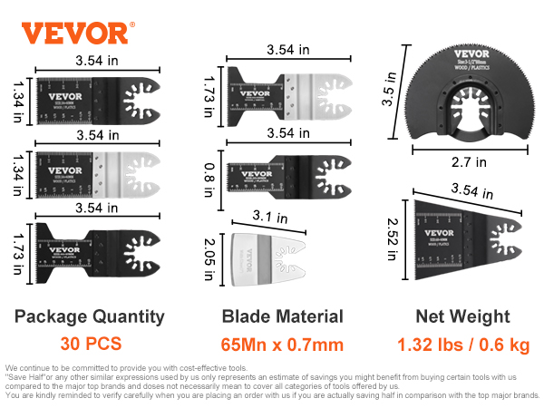 VEVOR 30PCS Multi Tool Blades Kits, Universal Quick Release Oscillating ...