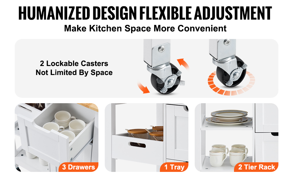 VEVOR Kitchen Island Cart Rolling Storage Cabinet on Wheel with Drawer ...