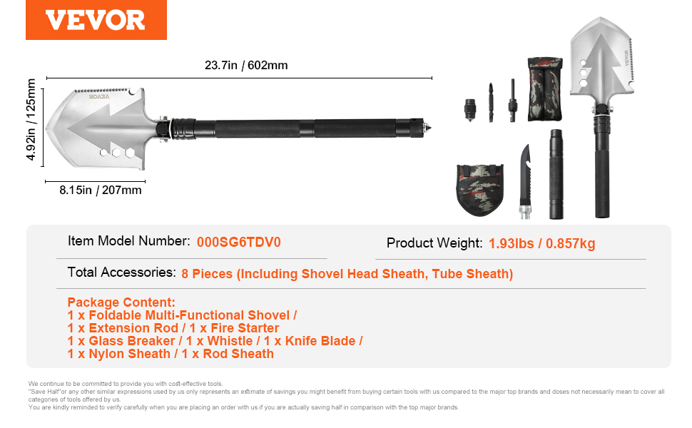 Survival Shovel 8 in 1 Camping Shovel Folding Multitool Portable ...