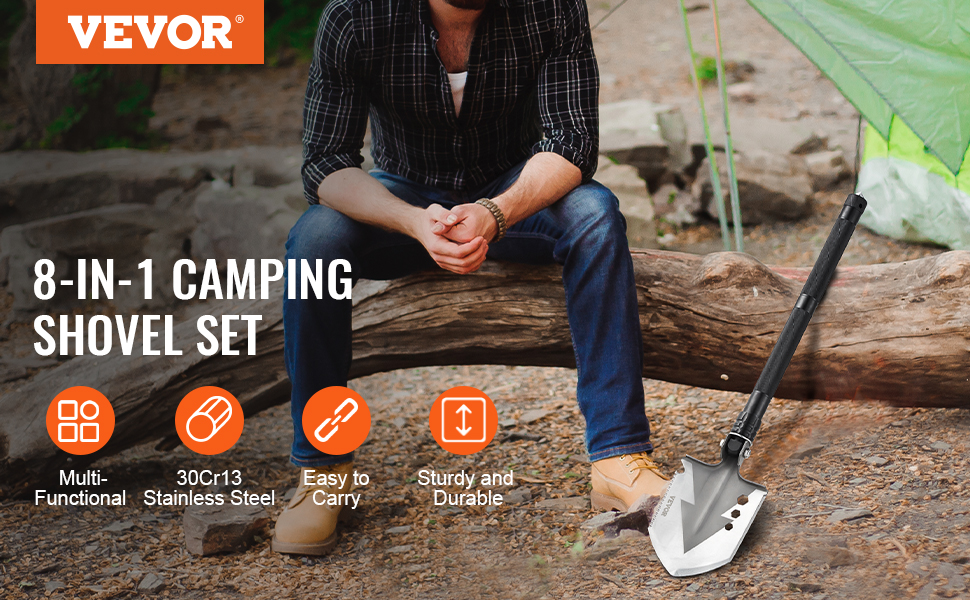 Survival Shovel 8 in 1 Camping Shovel Folding Multitool Portable ...