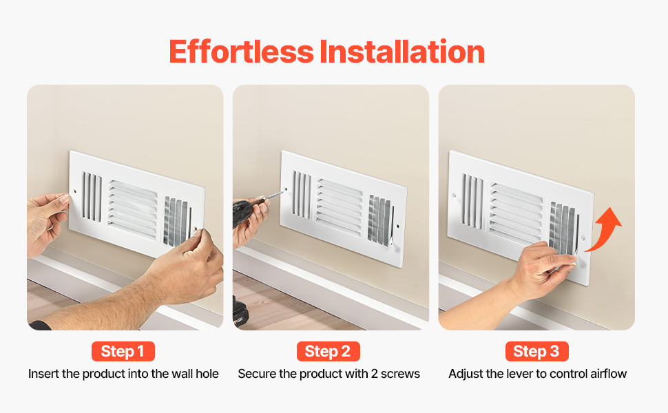 VEVOR Floor Registers 3-Way 4x10 Inch Iron Floor Vents HVAC Grilles 6 ...