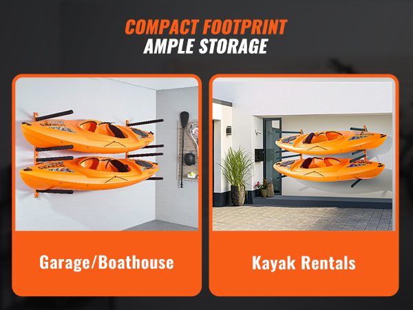 VEVOR Wall Kayak Storage Rack, 4-Capacity Wall Mounted Kayak Holders ...
