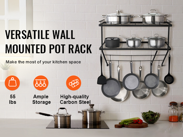 VEVOR Pot Rack Wall Mounted, 30 inch Pot and Pan Hanging Rack, Pot and ...