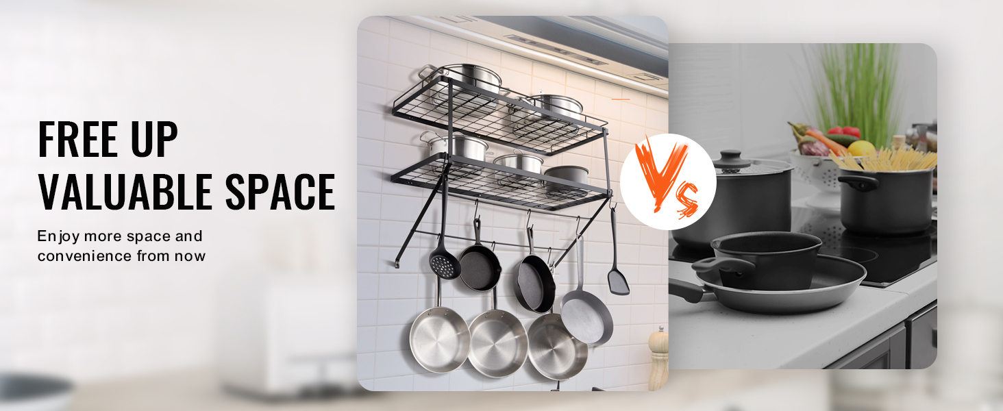 VEVOR Pot Rack Wall Mounted, 30 inch Pot and Pan Hanging Rack, Pot and ...
