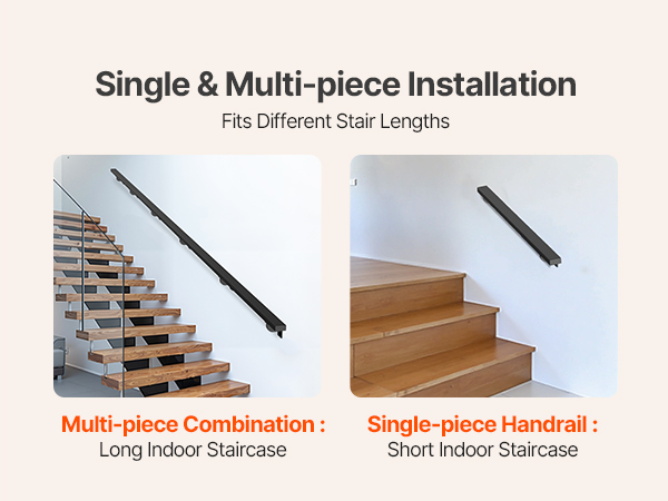15ft Wall Mounted Stair Handrail Black Aluminum 250lbs Load Capacity ...