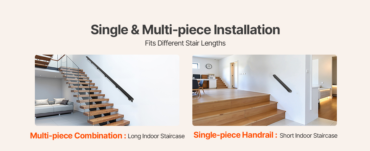 15ft Wall Mounted Stair Handrail Black Aluminum 250lbs Load Capacity ...