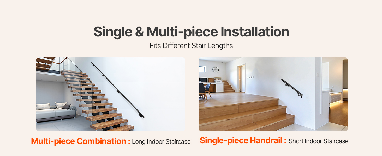 12ft Wall Mounted Stair Handrail Black Aluminum Indoor Outdoor Railing ...