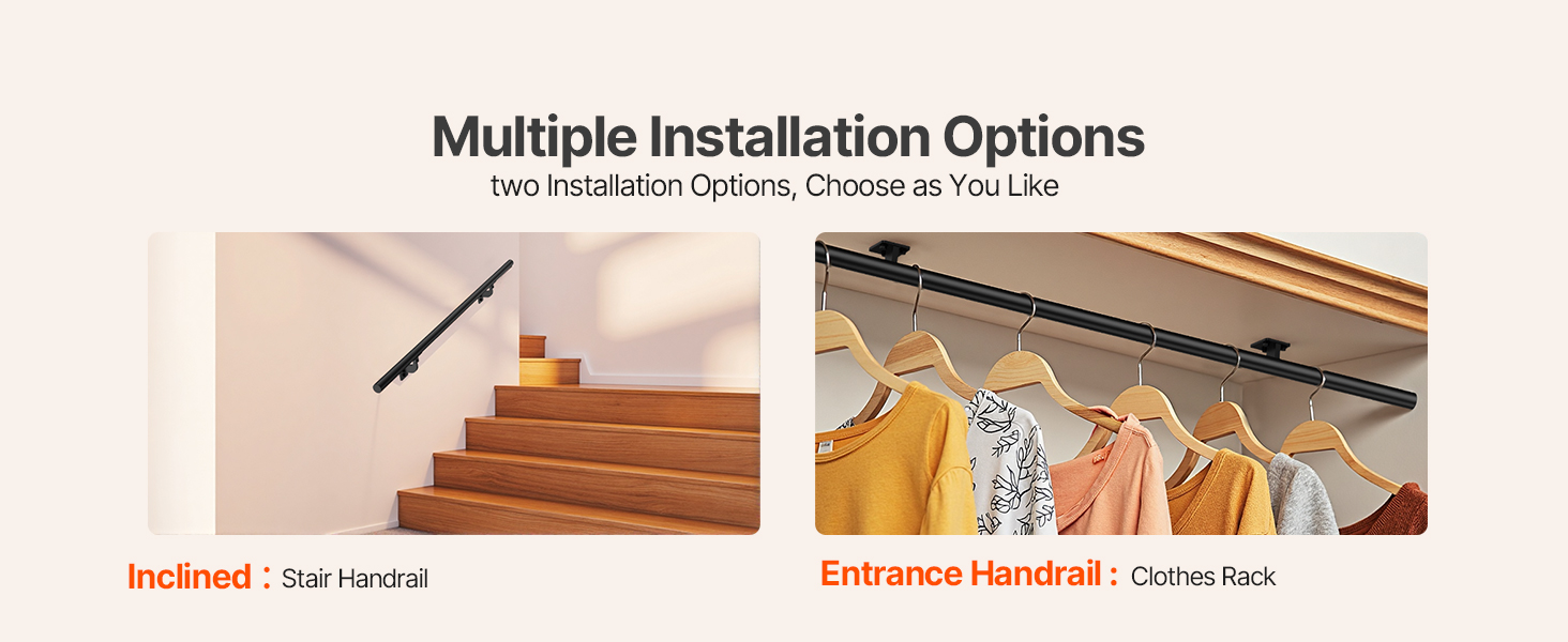 4ft Wall Mounted Stair Handrail Black Aluminum Indoor Outdoor Railing ...