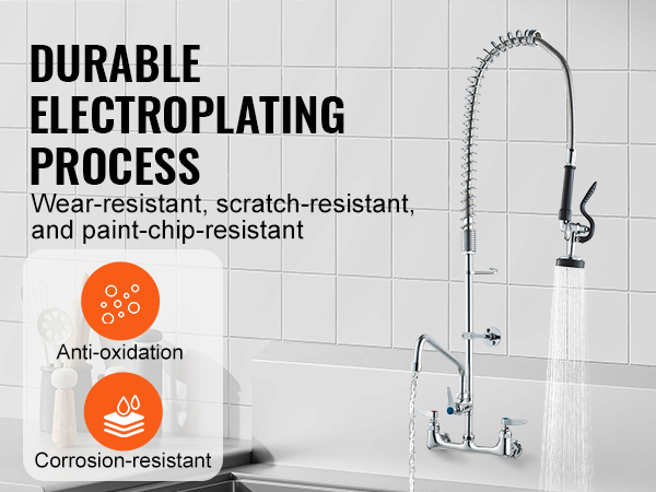 VEVOR Commercial Faucet with Pre-Rinse Sprayer, 36" Height, 8" Center ...