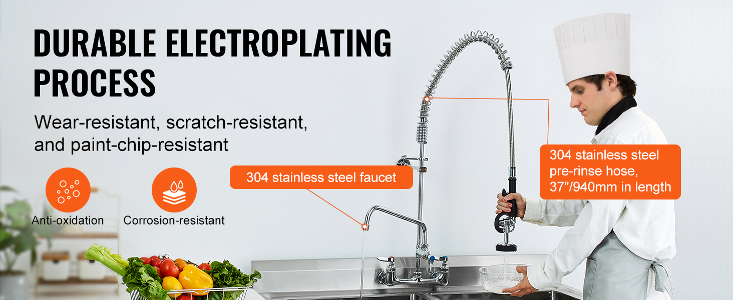 VEVOR Commercial Faucet with Pre-Rinse Sprayer, 36" Height, 8" Center ...
