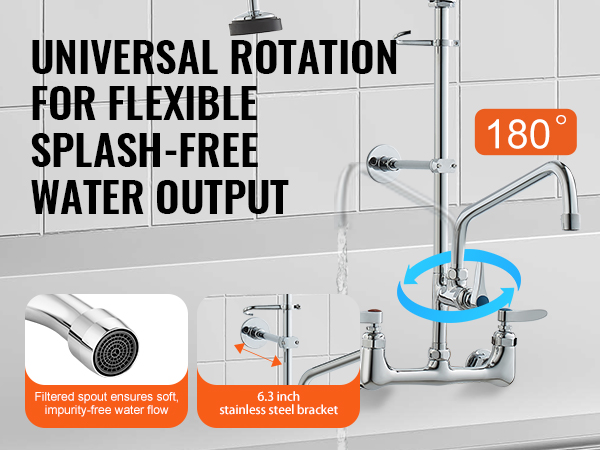 VEVOR Commercial Faucet with Pre-Rinse Sprayer, 36" Height, 8" Center ...