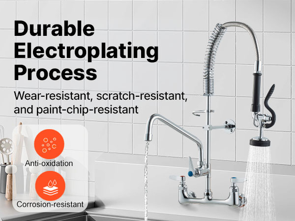 VEVOR Commercial Faucet with Pre-Rinse Sprayer, 25" Height, 8" Center ...