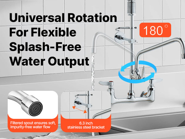 VEVOR Commercial Faucet with Pre-Rinse Sprayer, 25" Height, 8" Center ...