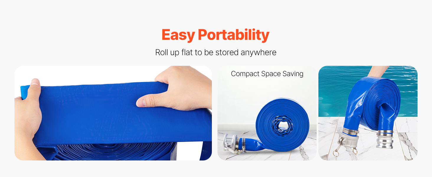 VEVOR Backwash Hose 3 in x 50 ft Blue High Quality Hose Complete ...
