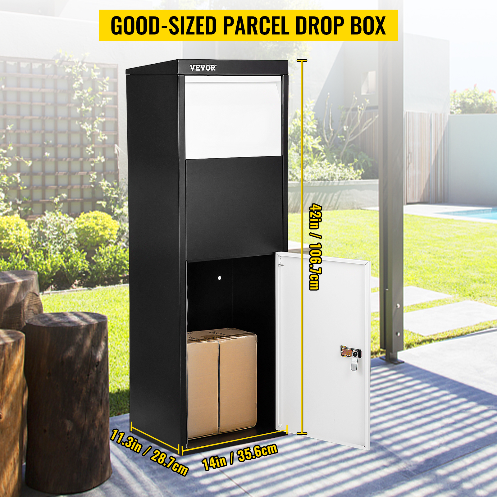 VEVOR Package Delivery Box, 14'' x 11.3'' x 42'' Galvanized Steel ...
