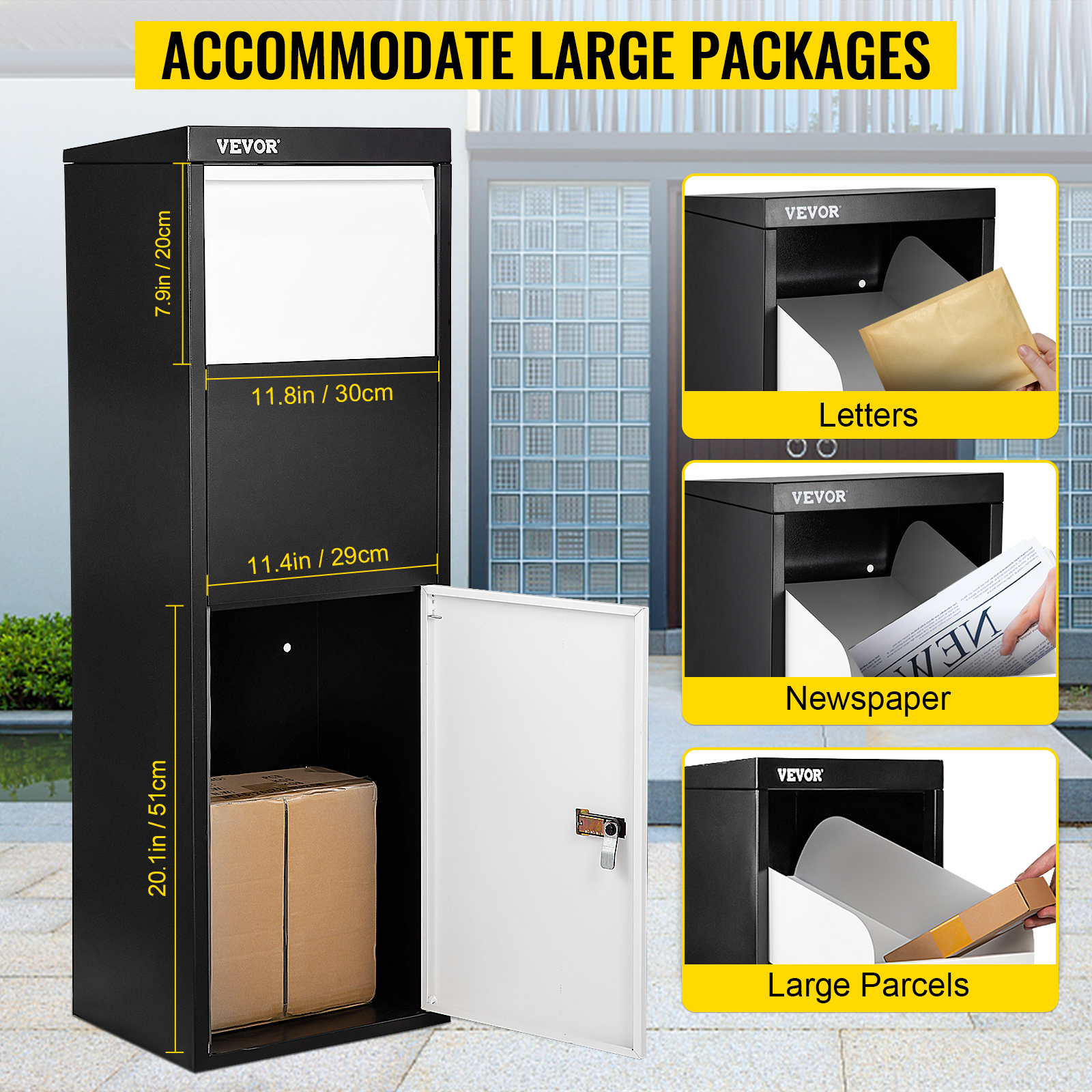 VEVOR Package Delivery Box, 14'' x 11.3'' x 42'' Galvanized Steel ...
