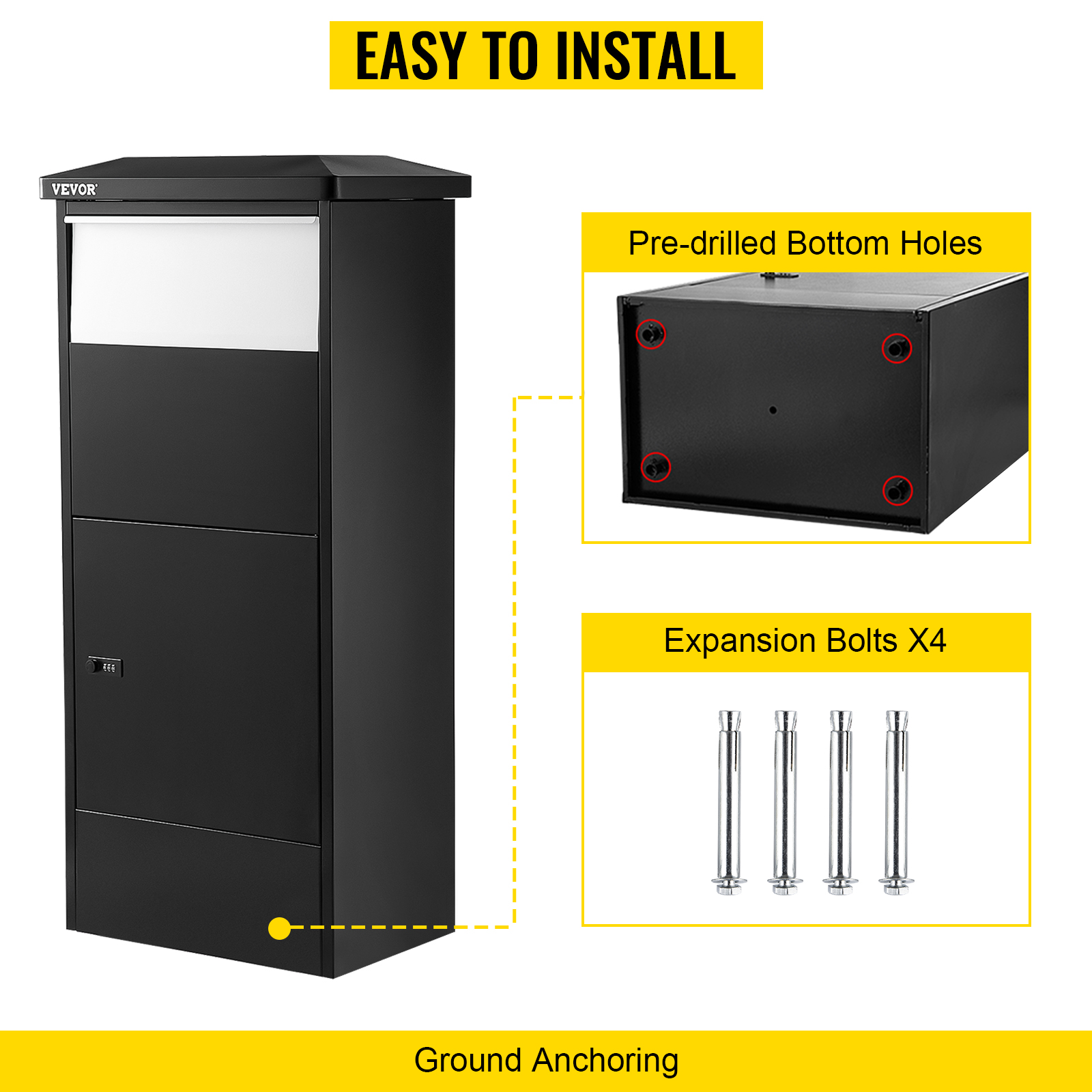 VEVOR Package Delivery Drop Box Parcel Mailbox 18.9''x12''x44'' Porch ...