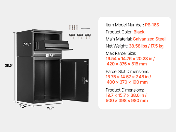 VEVOR Package Delivery Boxes for Outside 38.6 in Lockable Parcel Drop ...
