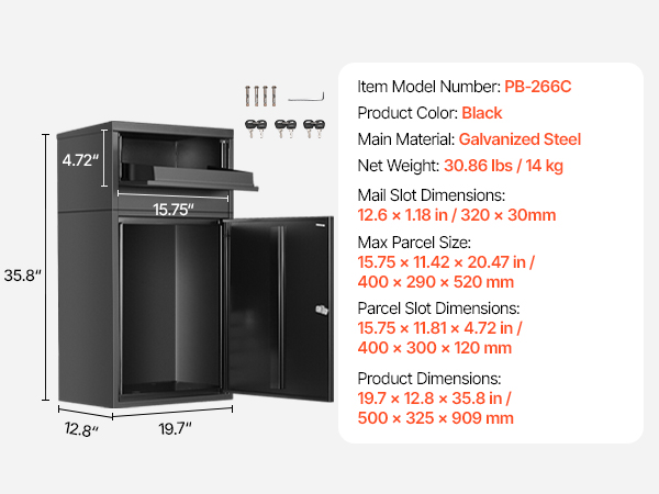 VEVOR Package Delivery Boxes for Outside 35.8 in Lockable Parcel Drop ...