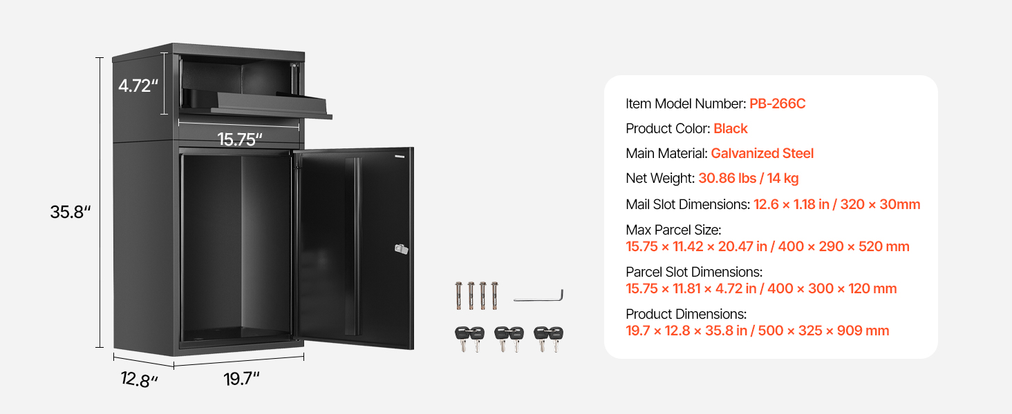 VEVOR Package Delivery Boxes for Outside 35.8 in Lockable Parcel Drop ...
