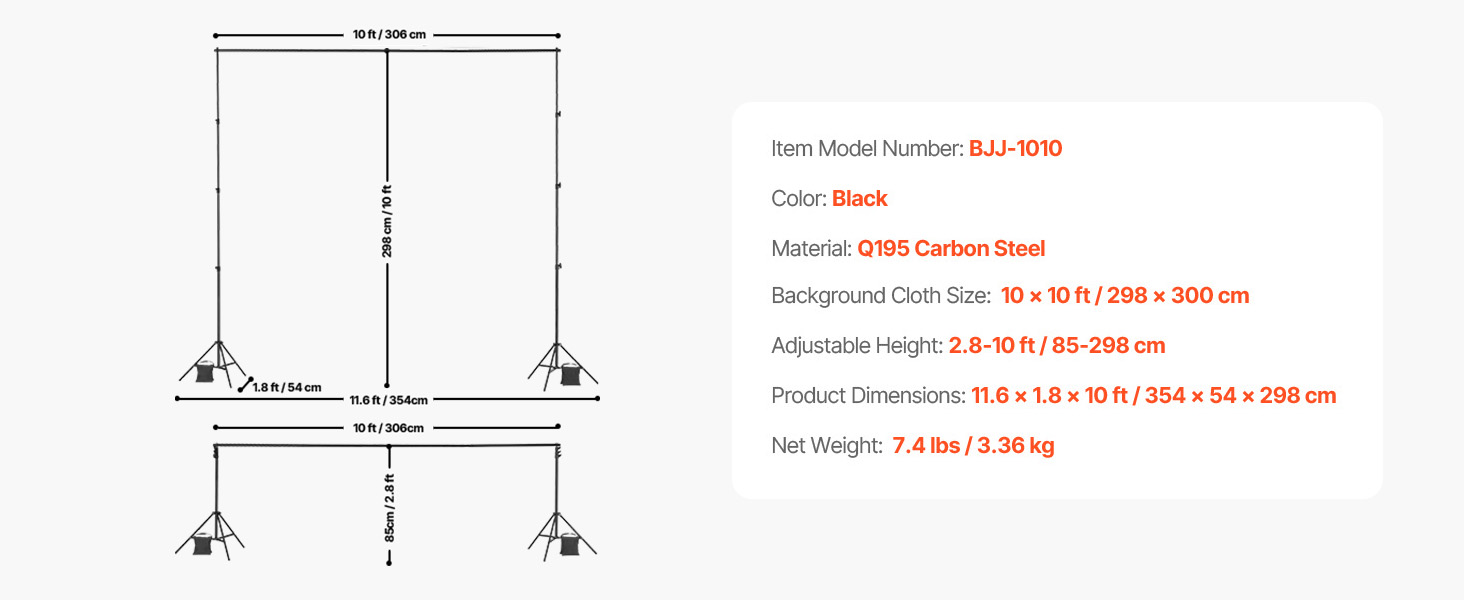 VEVOR Backdrop Stand Background Stand Kit 10 x 10 ft for Party & Photo ...