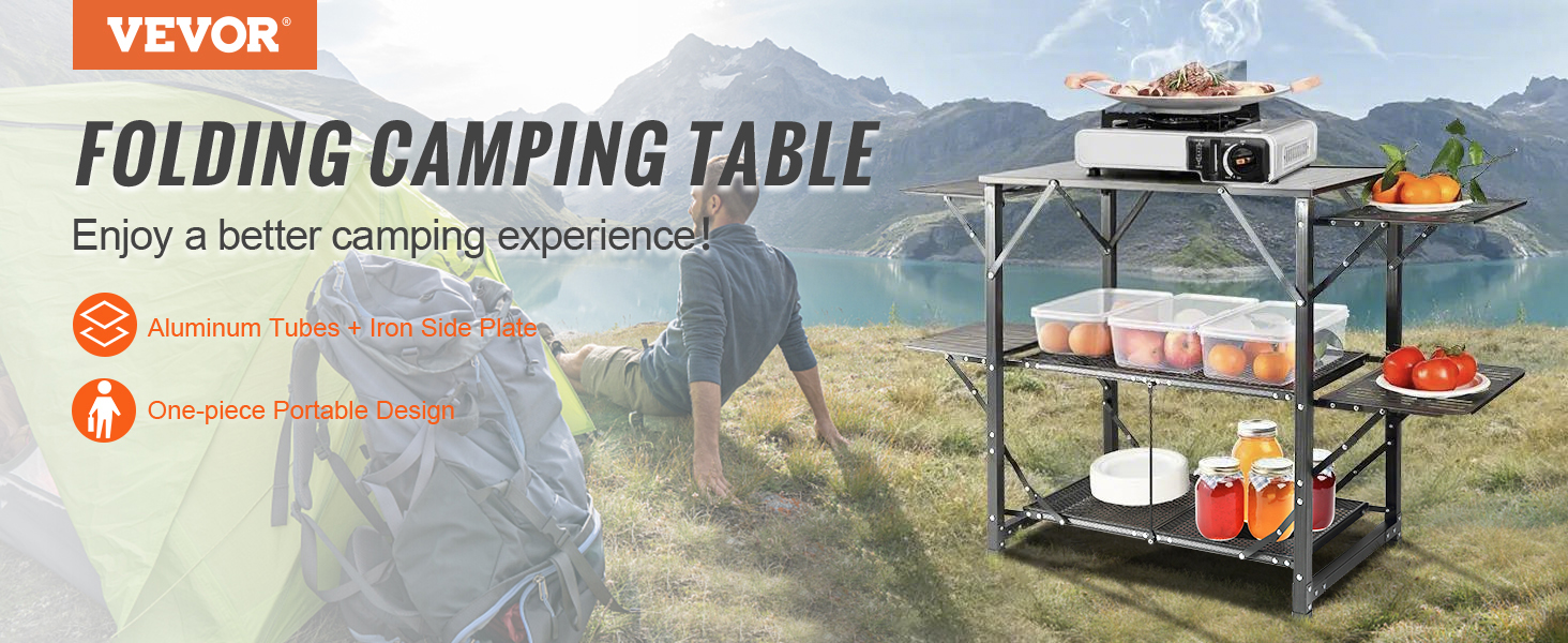 VEVOR Cuisine de Camping 126 x 46 x 81 cm Table de Camping Pliable ...