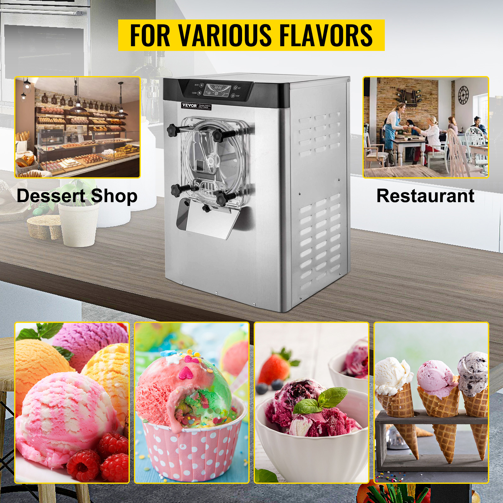 VEVOR Commercial Ice Cream Machine 1400W 20/5.3 Gph Hard Serve Ice ...