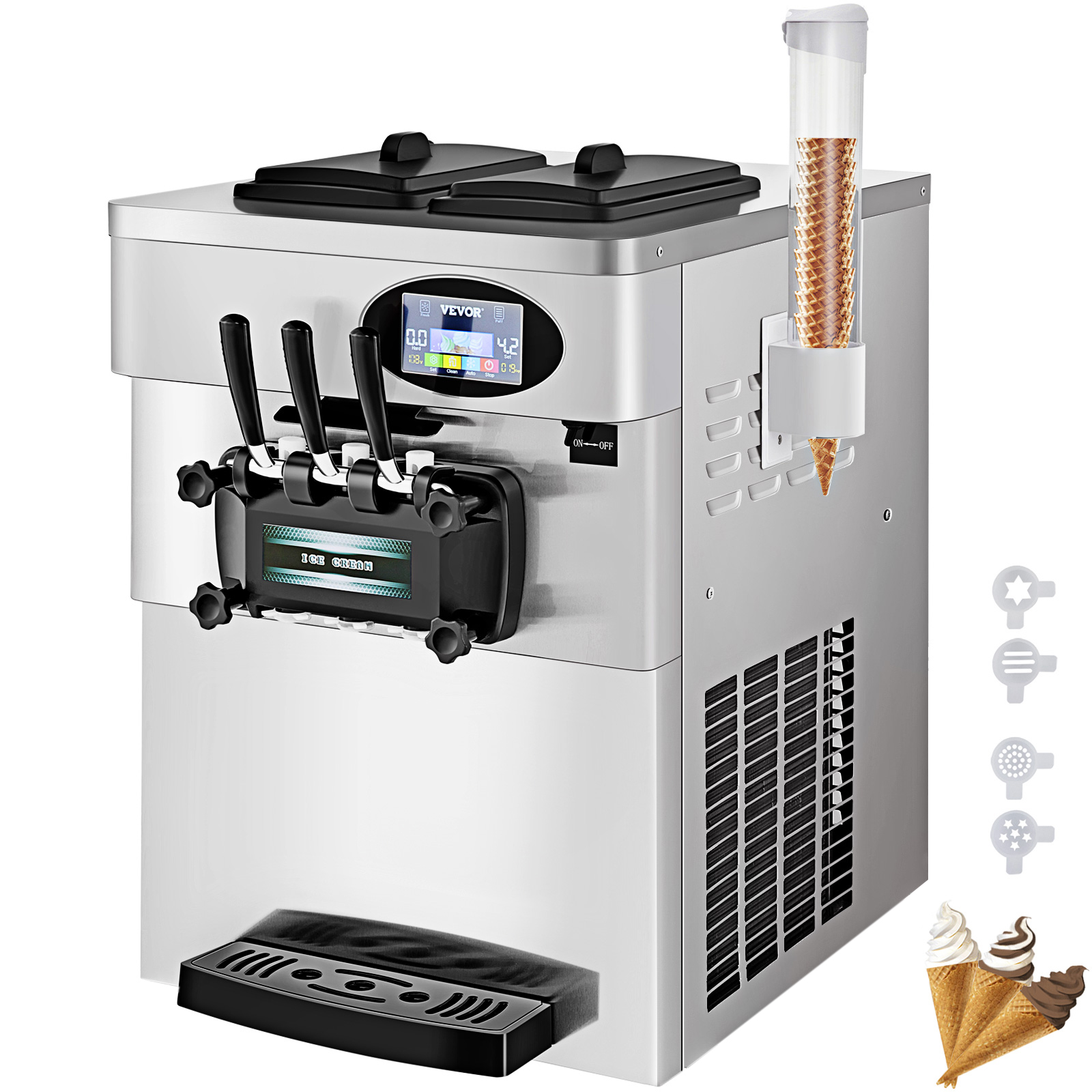 VEVOR 2200W Commercial Soft Ice Cream Machine 3 Flavors 5.3 to 7 ...