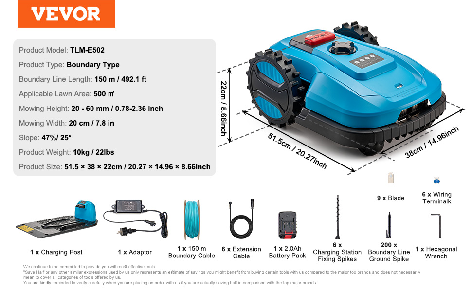 VEVOR Robotic Lawn Mower for 500 qm Lawn 20V 4Ah APP Control Blue ...