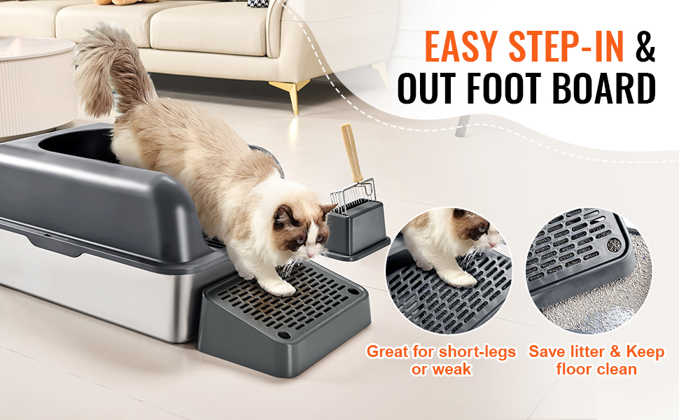 VEVOR 6 in Deep Cat Litter Box Odor-Free Litter Box with Filtering Foot ...