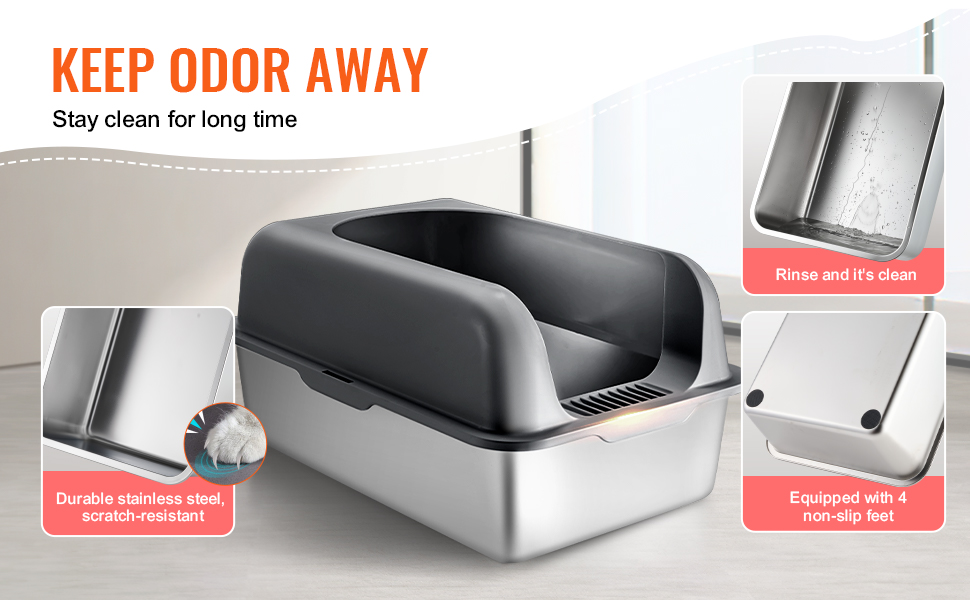 VEVOR 6 in Deep Cat Litter Box Odor-Free Litter Box with Filtering Foot ...