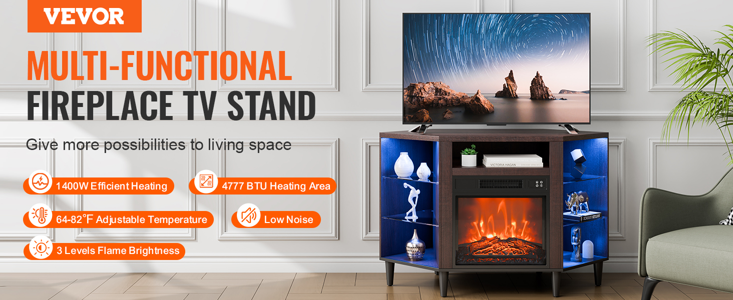 VEVOR Fireplace TV Stand for TVs 42", Media Storage Corner with 18 ...