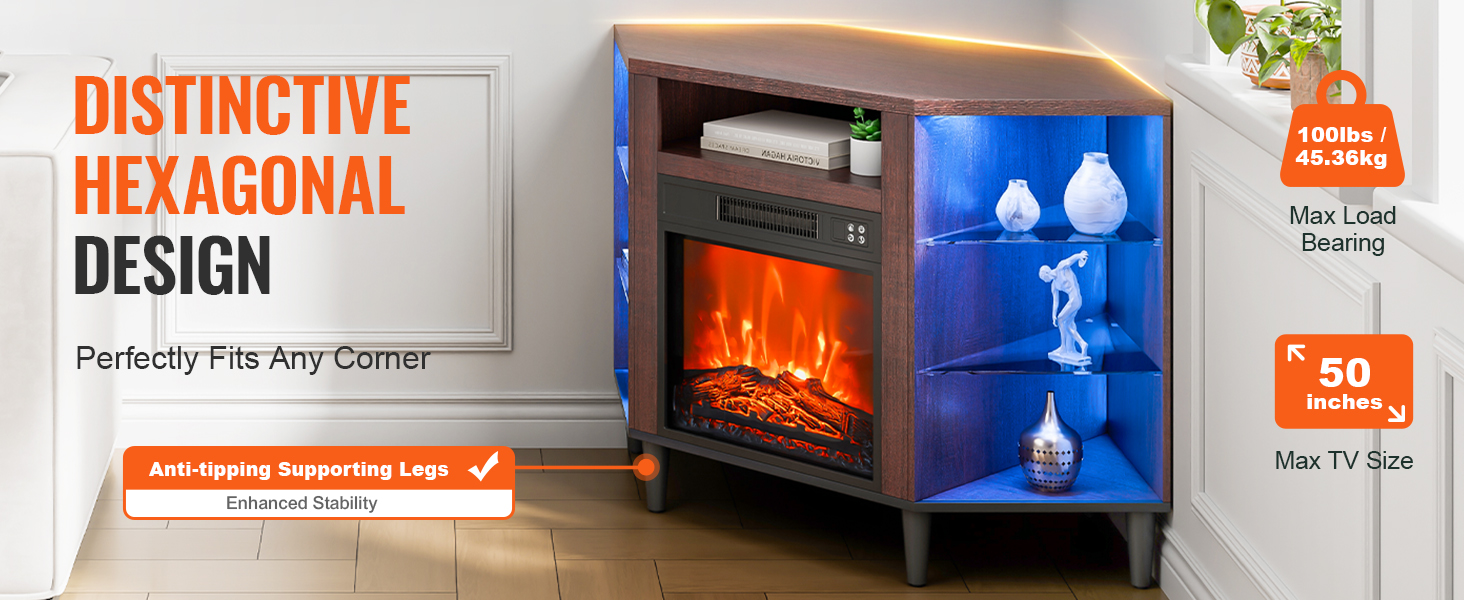 VEVOR Fireplace TV Stand for TVs 42", Media Storage Corner with 18 ...