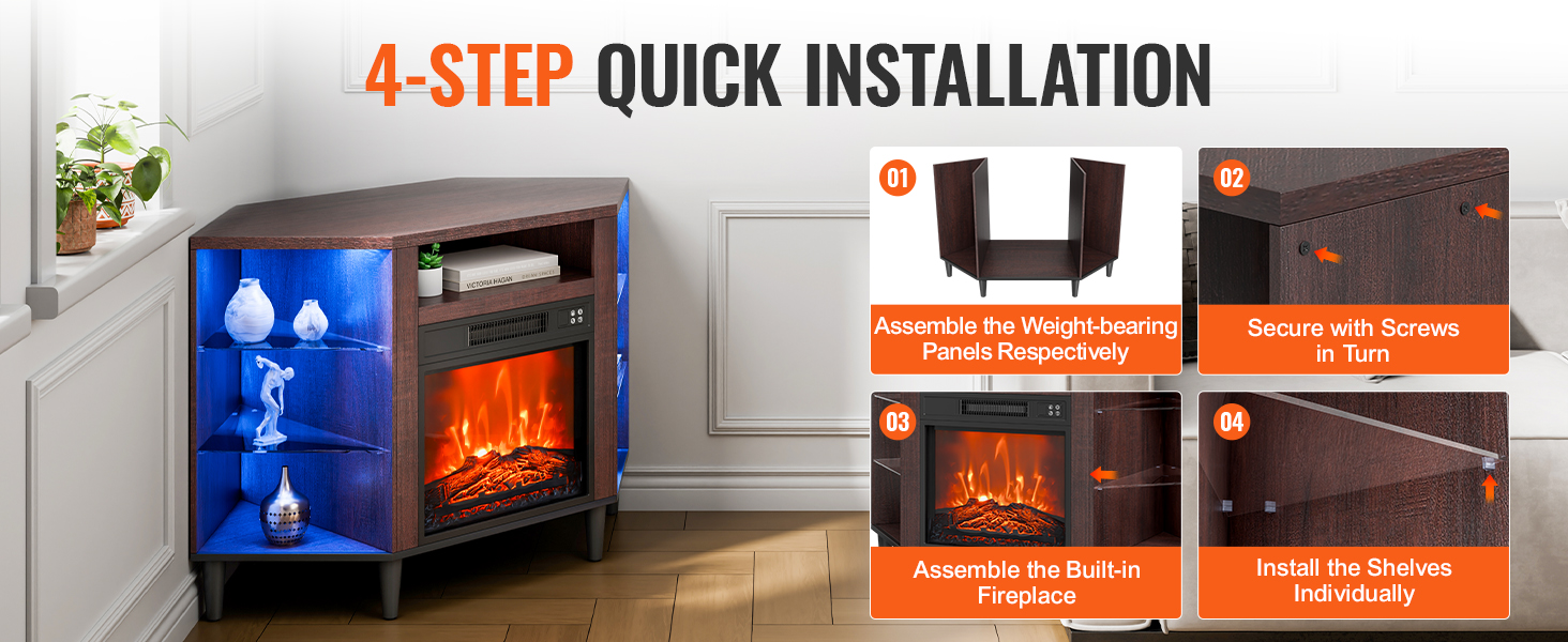 VEVOR Fireplace TV Stand for TVs 42", Media Storage Corner with 18 ...
