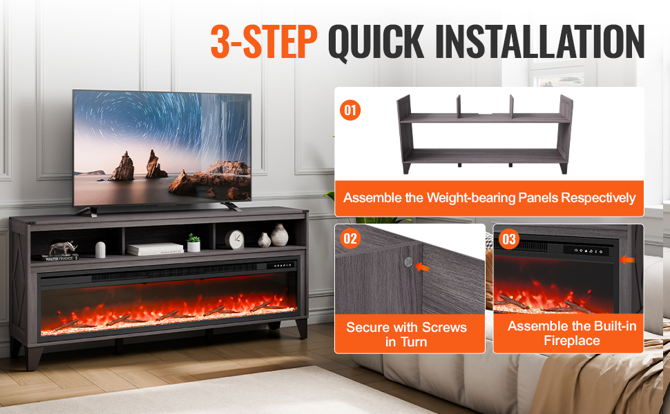 VEVOR Fireplace TV Stand for TVs 66", Media Storage Corner with 60 ...