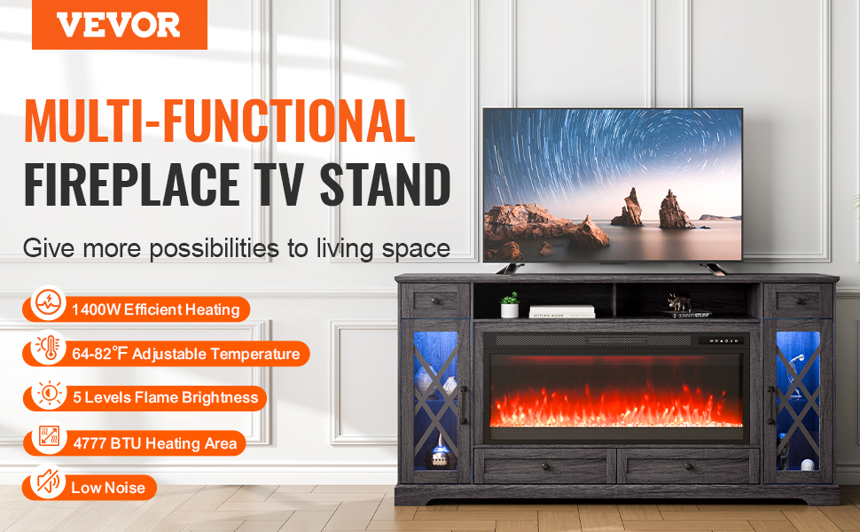 VEVOR Fireplace TV Stand for TVs 70", Media Storage Corner with 42 ...