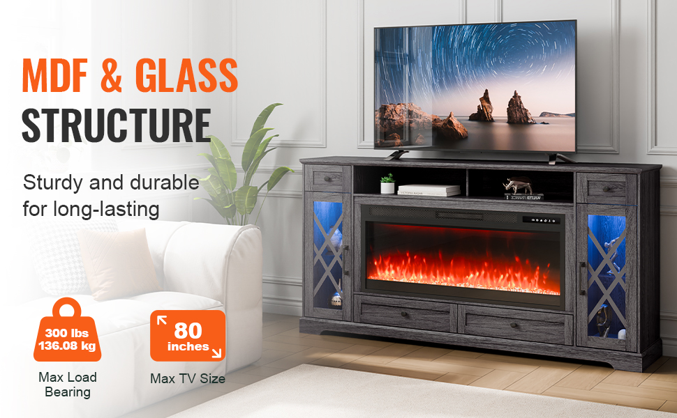 VEVOR Fireplace TV Stand for TVs 70", Media Storage Corner with 42 ...