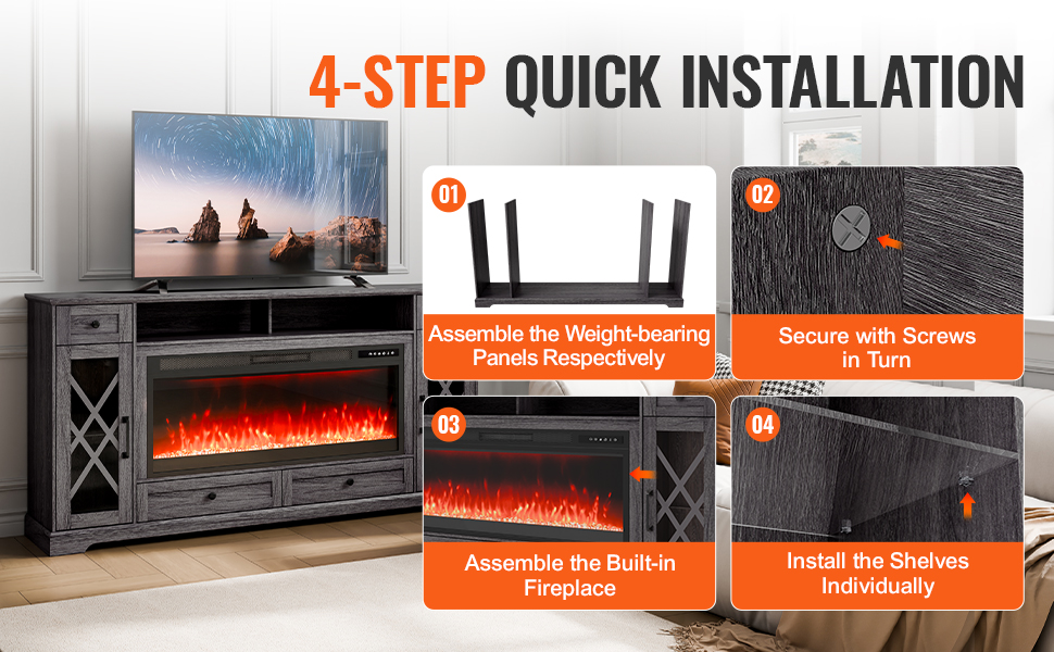 VEVOR Fireplace TV Stand for TVs 70", Media Storage Corner with 42 ...